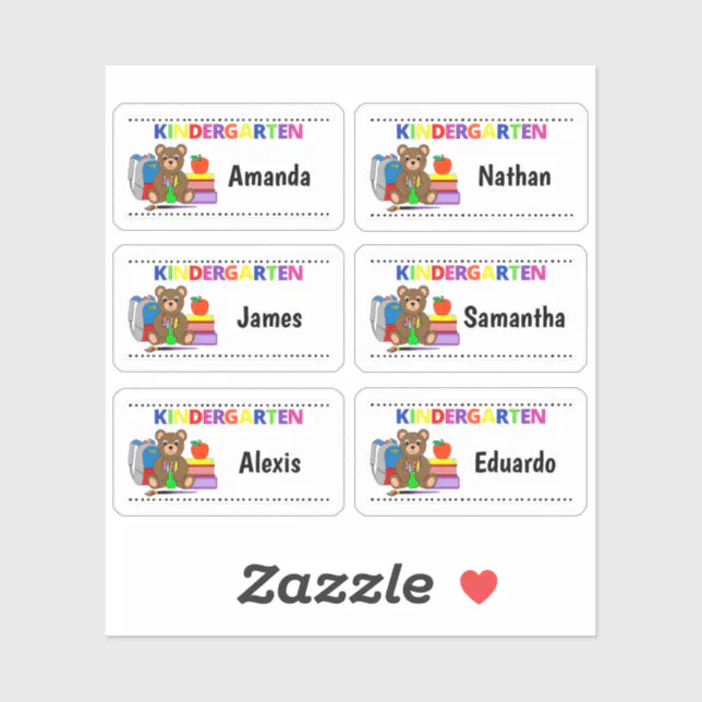 Kindergarten Student Name Labels | Zazzle