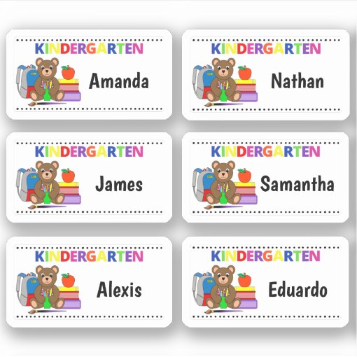 Kindergarten Student Name Labels | Zazzle