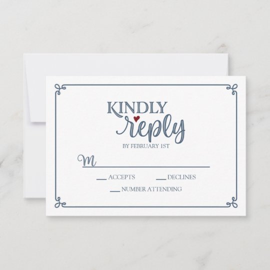 Kindly Reply - Dusty Blue & Red - RSVP Card | Zazzle.com