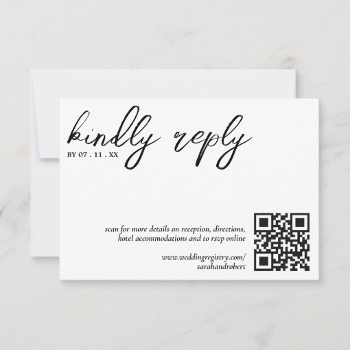 Kindly Reply Qr Code Simple White Wedding Rsvp Zazzle 