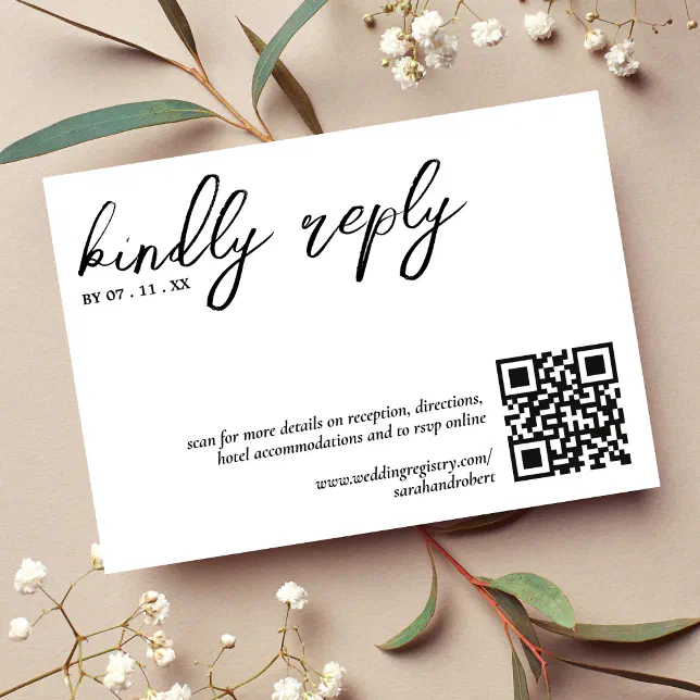 Kindly Reply Qr Code Simple White Wedding Rsvp Zazzle