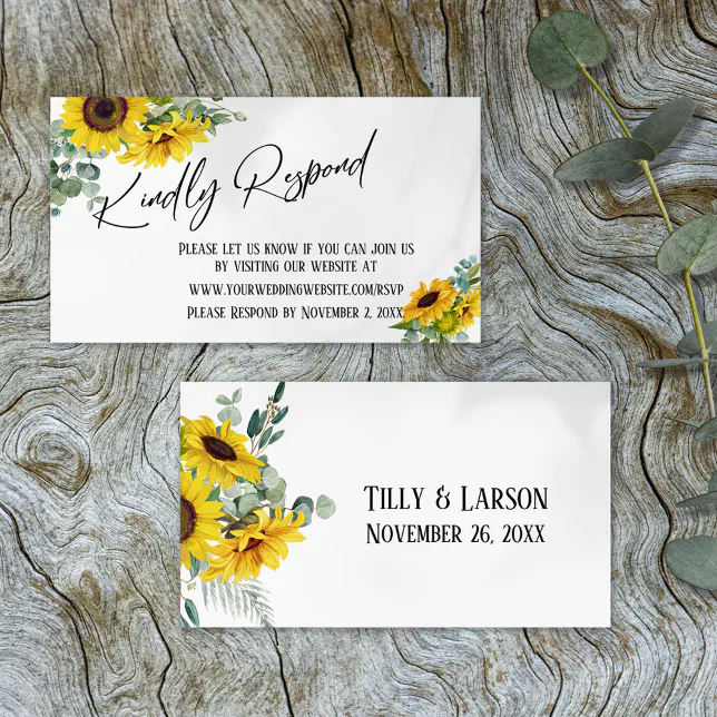 Kindly Respond Handwriting Sunflower & Eucalyptus Enclosure Card | Zazzle