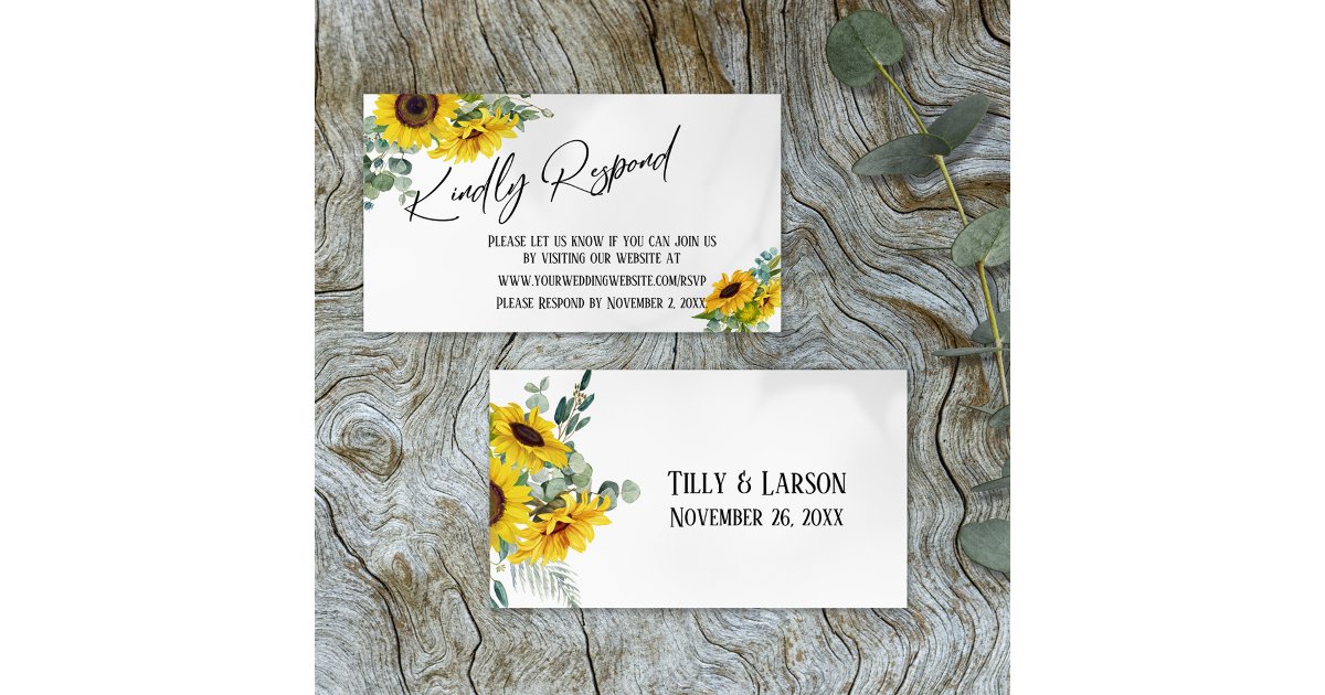 Kindly Respond Handwriting Sunflower & Eucalyptus Enclosure Card | Zazzle