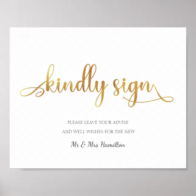"Kindly sign" gold white guest book Wedding Sign | Zazzle