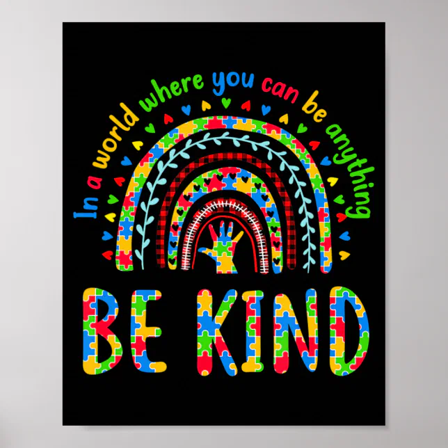 Kindness Autism Awareness Rainbow World Autism Awa Poster | Zazzle
