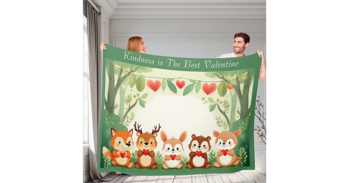Kindness Best Valentine Nursery Woodland Animals Fleece Blanket | Zazzle