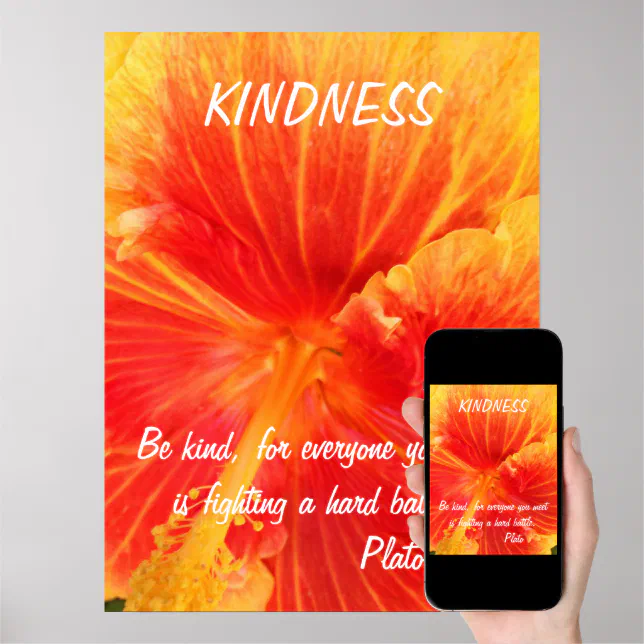 Kindness Inspirational Poster Quote Plato Hibiscus | Zazzle