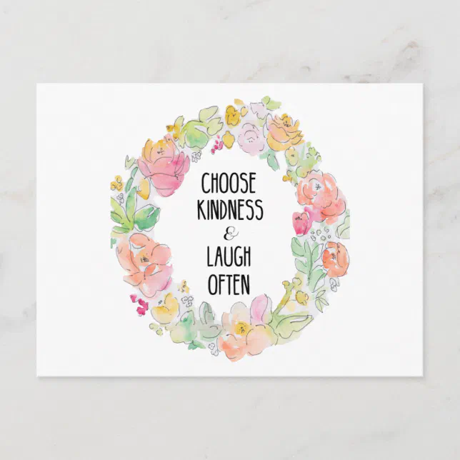 Kindness & Laughter Inspirational Floral Postcard | Zazzle