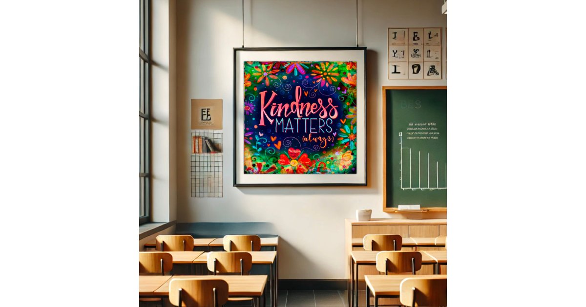 Kindness Matters Inspirational Classroom Poster | Zazzle