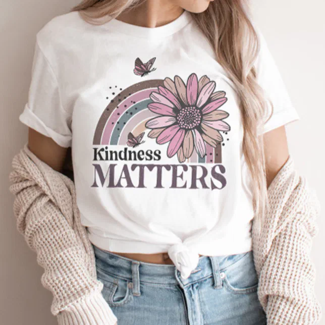 Kindness Matters Retro Butterfly Boho Rainbow T-Shirt | Zazzle