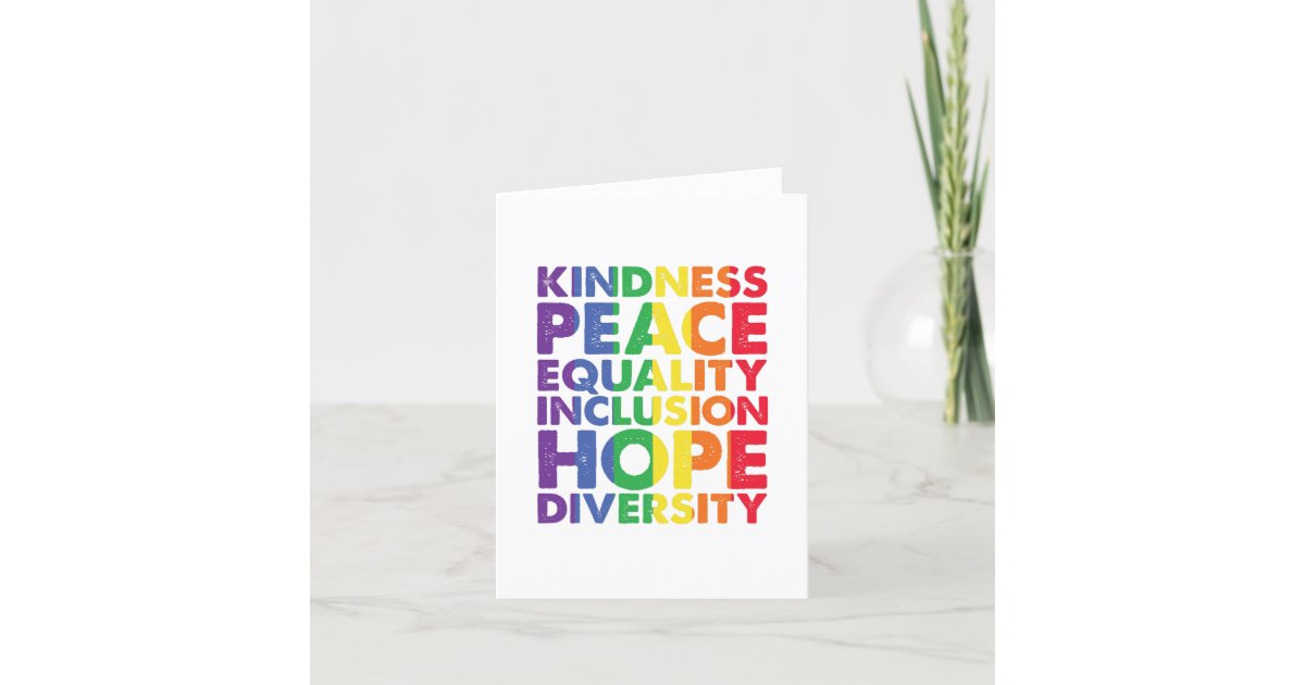 Kindness Peace Equality Love Inclusion Hope LGBT Thank You Card | Zazzle