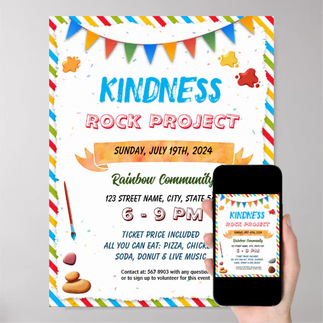 Kindness Rocks project event flyer poster | Zazzle