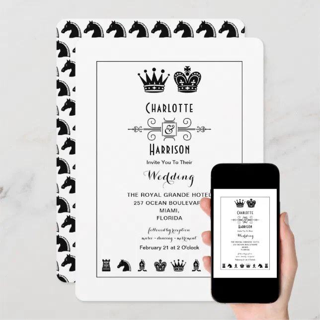 King And Queen Chess Board Game Wedding Invitation | Zazzle