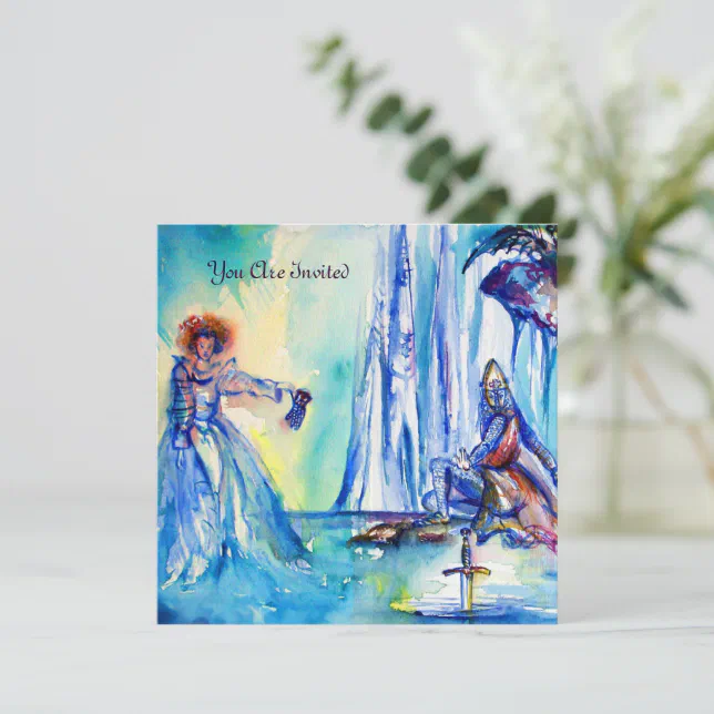 KING ARTHUR ,LADY OF THE LAKE AND EXCALIBUR gold Invitation | Zazzle