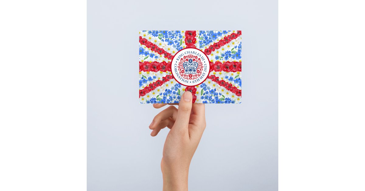 King Charles III Coronation Emblem Floral UK Flag Postcard | Zazzle