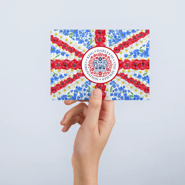 King Charles III Coronation Emblem Floral UK Flag Postcard | Zazzle