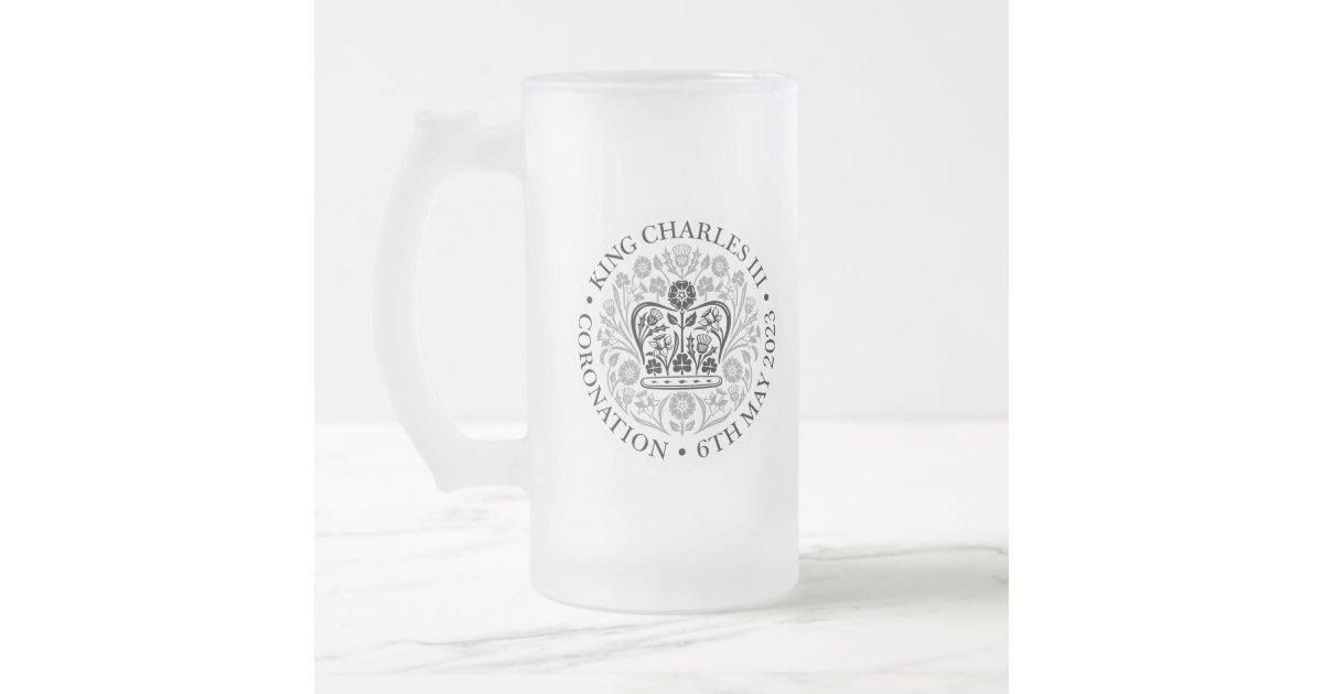 King Charles III Coronation Emblem, Royal Souvenir Frosted Glass Beer ...