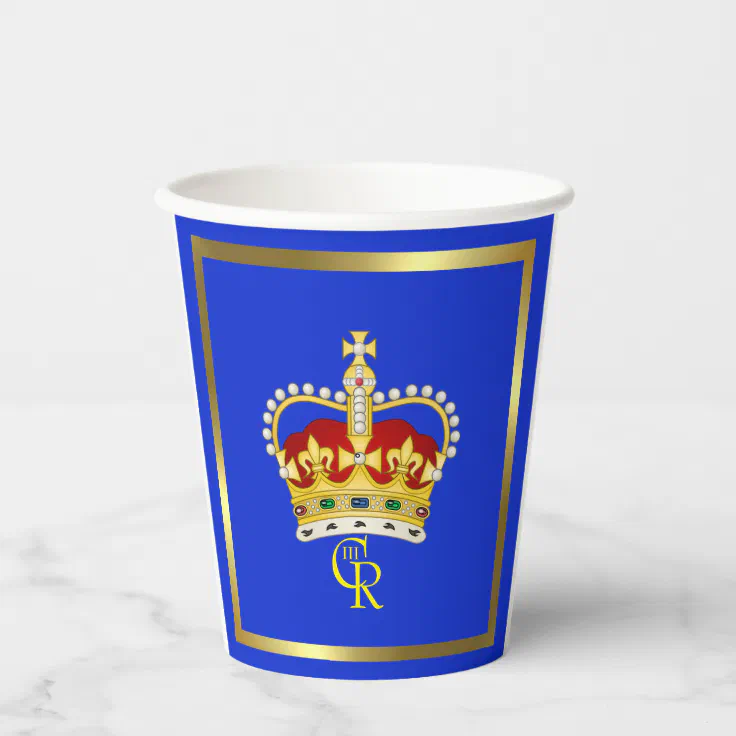 King Charles III Monogram and Crown Paper Cups | Zazzle