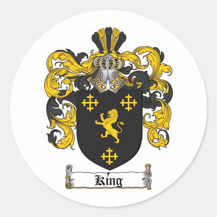 KING FAMILY CREST - KING COAT OF ARMS CLASSIC ROUND STICKER | Zazzle