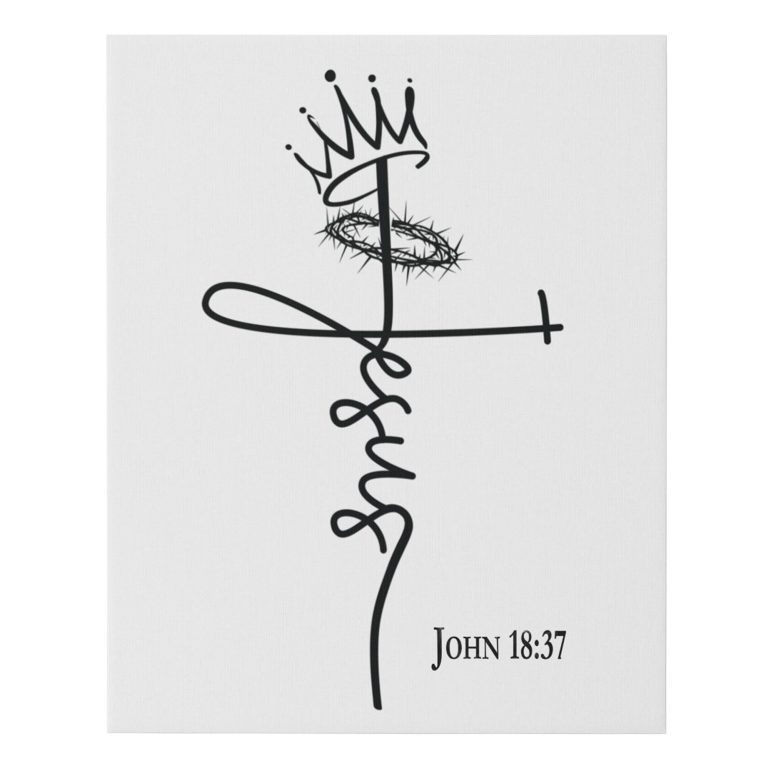 KING JESUS Hand Letter Cross Faux Wrapped Canvas | Zazzle
