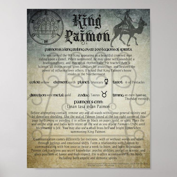 King Paimon Goetia Demonic Poster | Zazzle