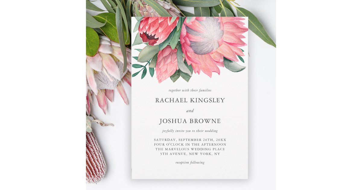 King Protea Watercolor Floral Wedding Invitation | Zazzle