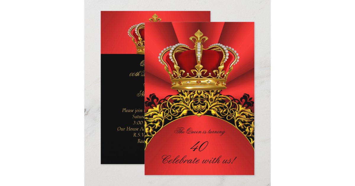 King Queen Gold Royal Regal Redish Birthday Party Invitation | Zazzle