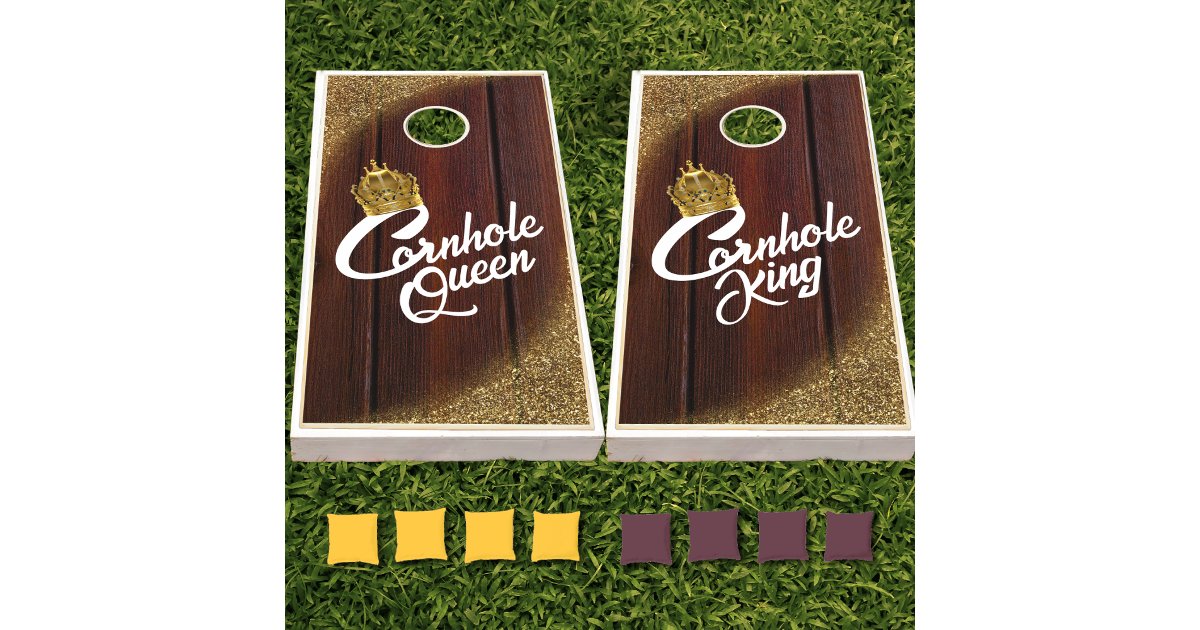 King & Queen His and Hers Gold Crown Red Wood Cornhole Set | Zazzle