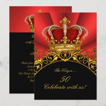 King Regal Red Queen Gold Royal Birthday Party 2 Invitation | Zazzle
