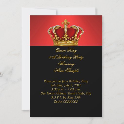 King Regal Red Queen Gold Royal Birthday Party 2 Invitation | Zazzle
