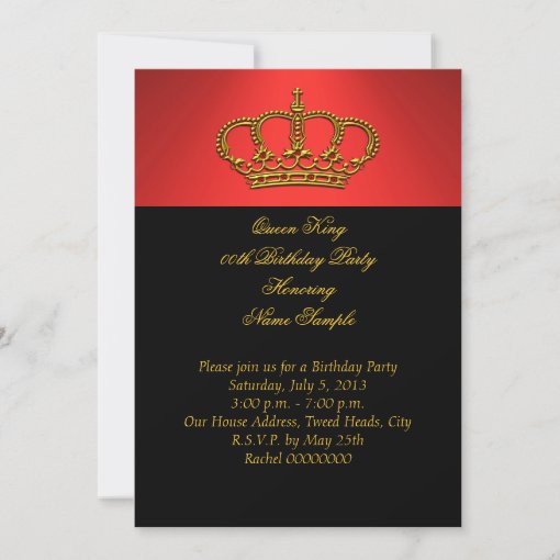King Regal Red Queen Gold Royal Birthday Party Invitation | Zazzle