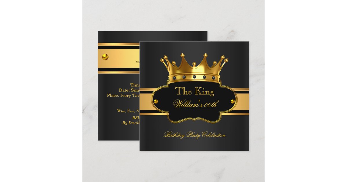 King Royal Black Gold Birthday Party Mens Mans Invitation | Zazzle