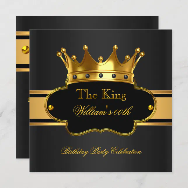 King Royal Black Gold Birthday Party Mens Mans Invitation | Zazzle