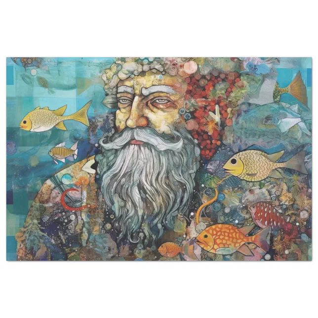 King Triton Mermaid Merman Collage Decoupage Tissue Paper | Zazzle