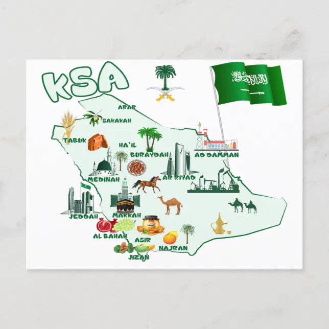 Kingdom of Saudi Arabia Map tourist attractions Postcard | Zazzle