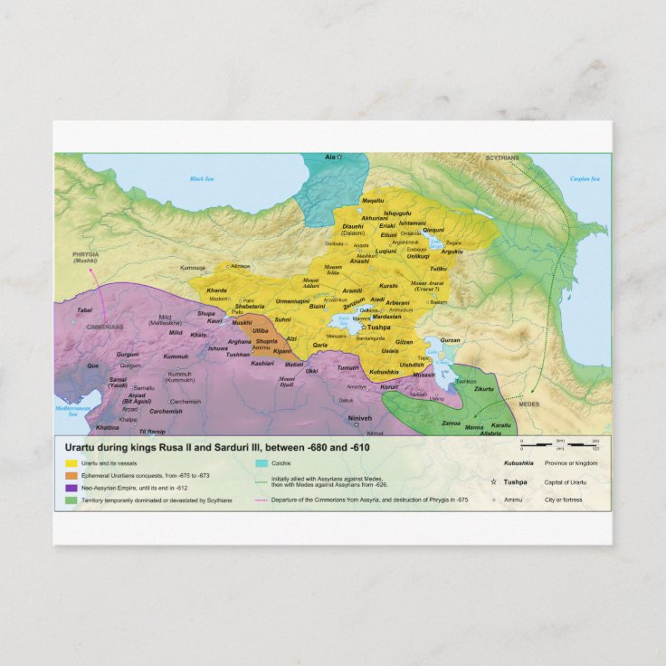 Kingdom of Urartu Map Between 680 and 610 BC Postcard | Zazzle