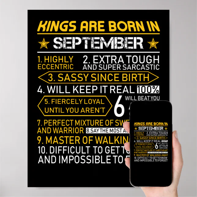 Kings Are Born in September Birthday Poster | Zazzle