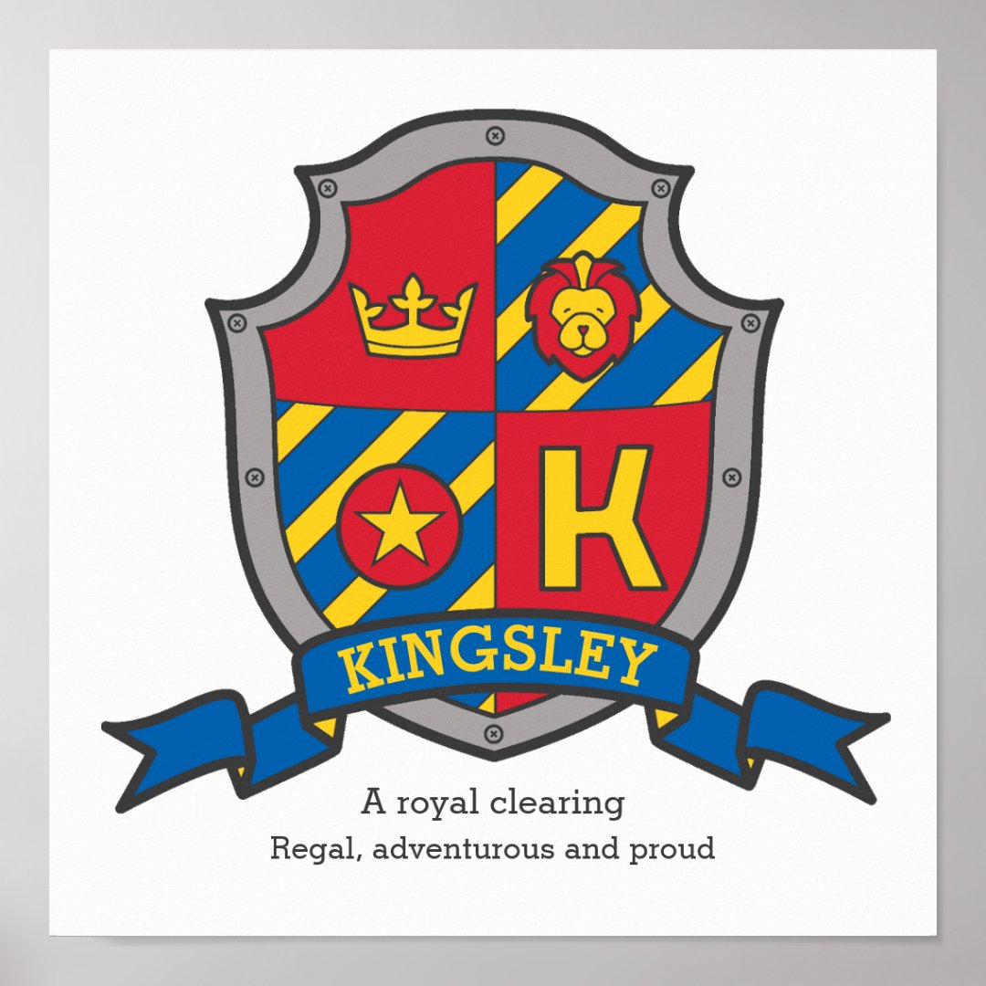 Kingsley name meaning kids knights shield poster | Zazzle