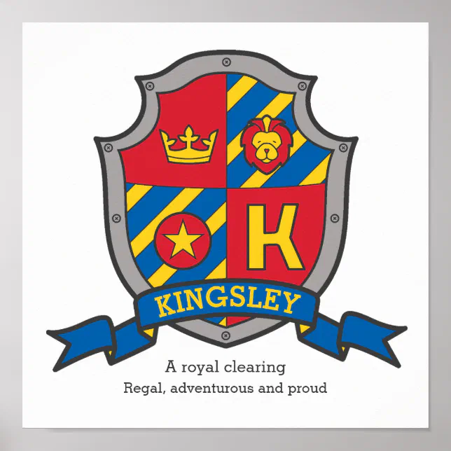 Kingsley name meaning kids knights shield poster | Zazzle