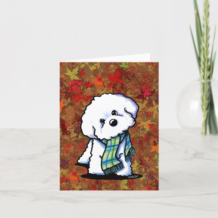 KiniArt Autumn Bichon Frise Thank You Card | Zazzle