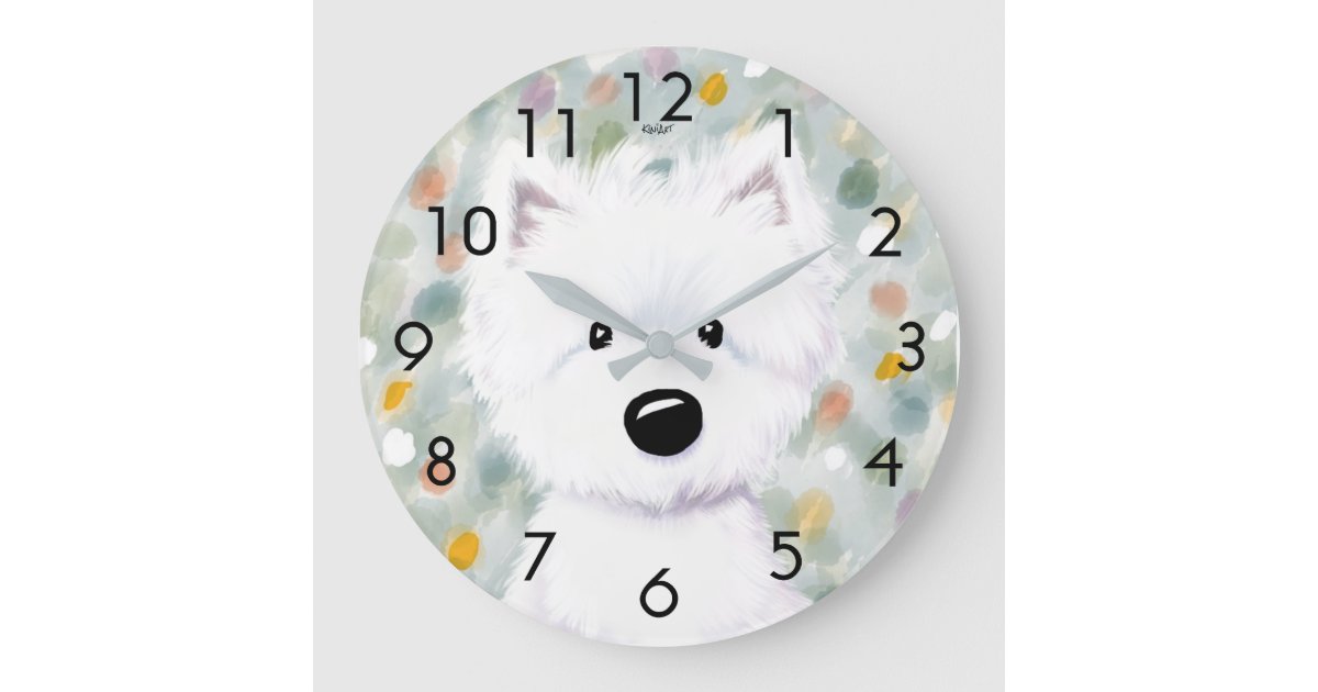 KiniArt Fluffy Westie Impressions Large Clock | Zazzle