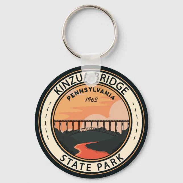 Kinzua Bridge State Park Pennsylvania Retro Badge Keychain | Zazzle