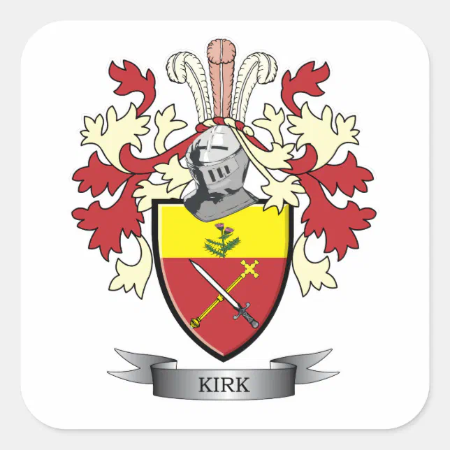 Kirk Family Crest Coat of Arms Square Sticker | Zazzle