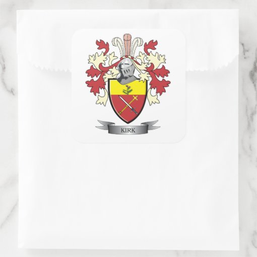 Kirk Family Crest Coat of Arms Square Sticker | Zazzle