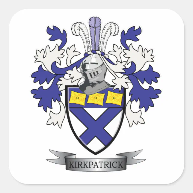 Kirkpatrick Family Crest Coat of Arms Square Sticker | Zazzle