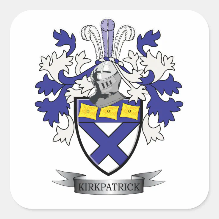 Kirkpatrick Family Crest Coat of Arms Square Sticker | Zazzle