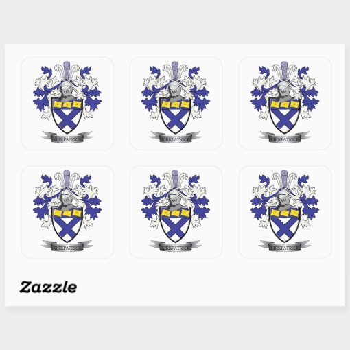 Kirkpatrick Family Crest Coat of Arms Square Sticker | Zazzle