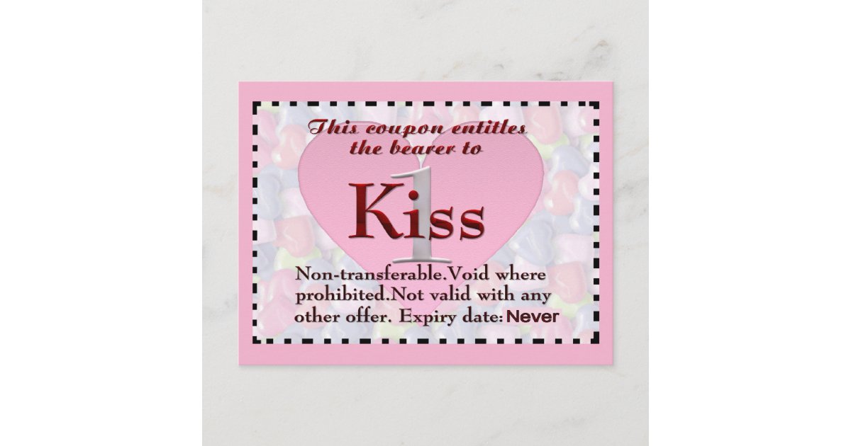 Kiss Coupon Postcard | Zazzle