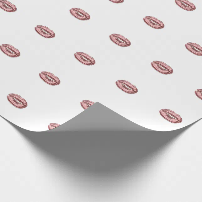 Kiss Glitter Pink White Makeup Copper Rose Lips Wrapping Paper | Zazzle