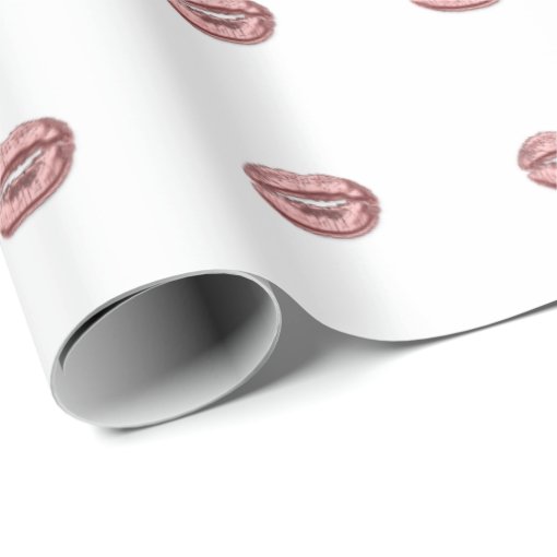 Kiss Glitter Pink White Makeup Copper Rose Lips Wrapping Paper | Zazzle